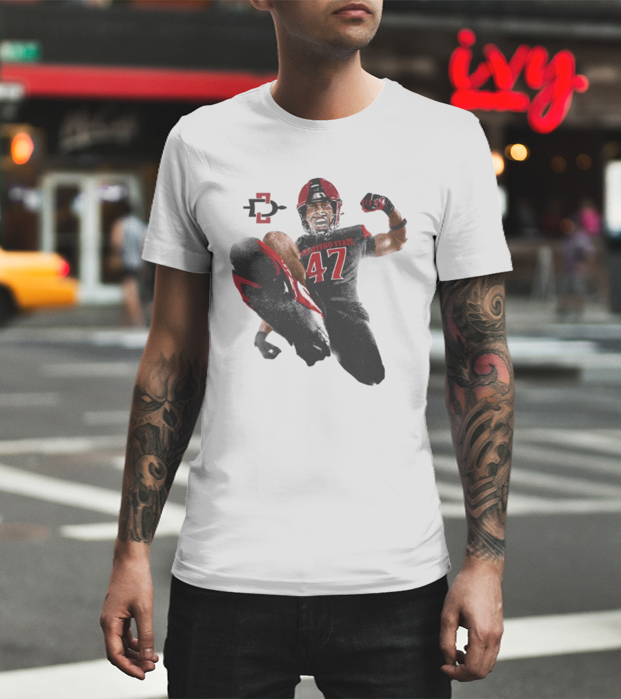 Trey White San Diego State Aztecs 47 Football Jump T-Shirt