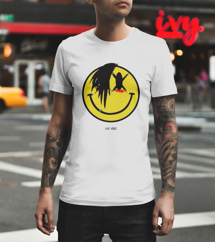 My Chemical Romance Smiley Symbol Eat Shit Face With Hair And Piercing T-Shirt
