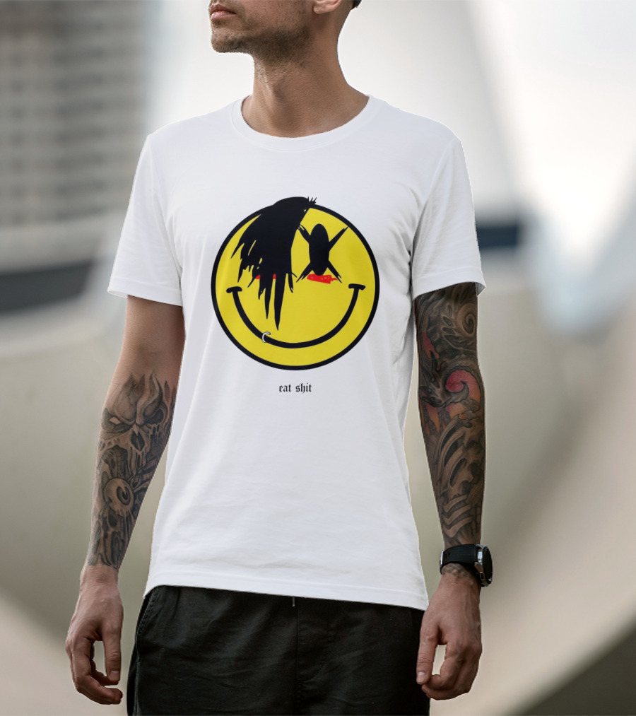 My Chemical Romance Smiley Symbol Eat Shit Face With Hair And Piercing T-Shirt