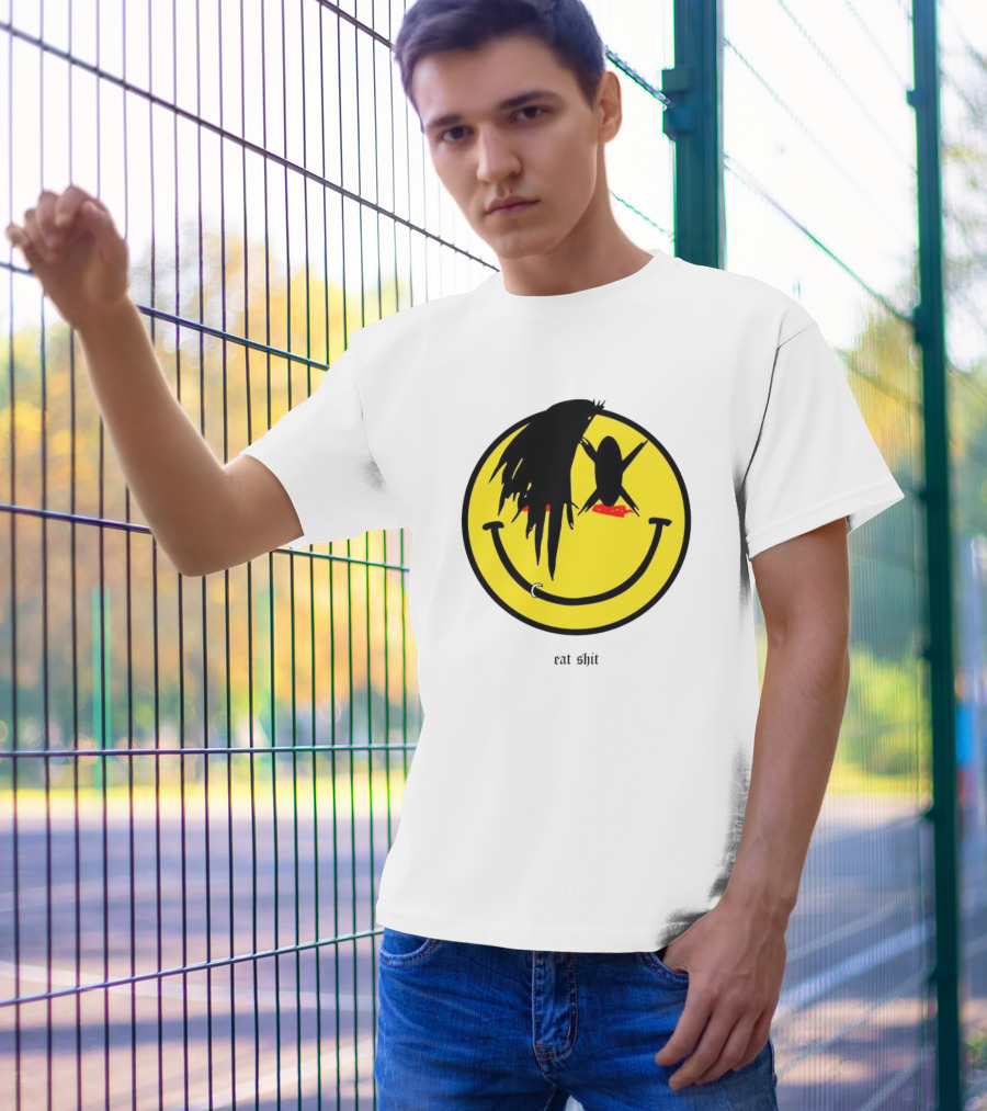 My Chemical Romance Smiley Symbol Eat Shit Face With Hair And Piercing T-Shirt