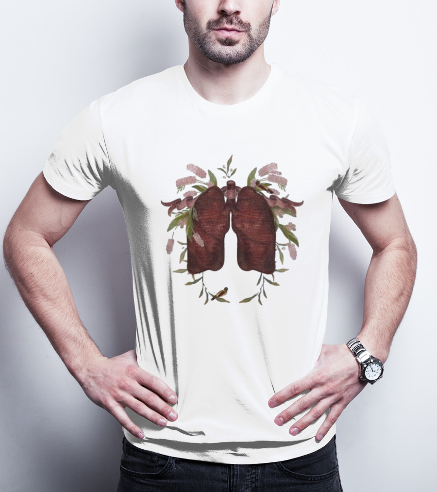 Natural Maroon Lungs Botanical Embellishment T-Shirt