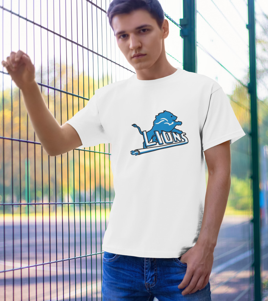 NFL Detroit Lions Blue Logo Mashup With NBA Detroit Pistons Inspired T-Shirt