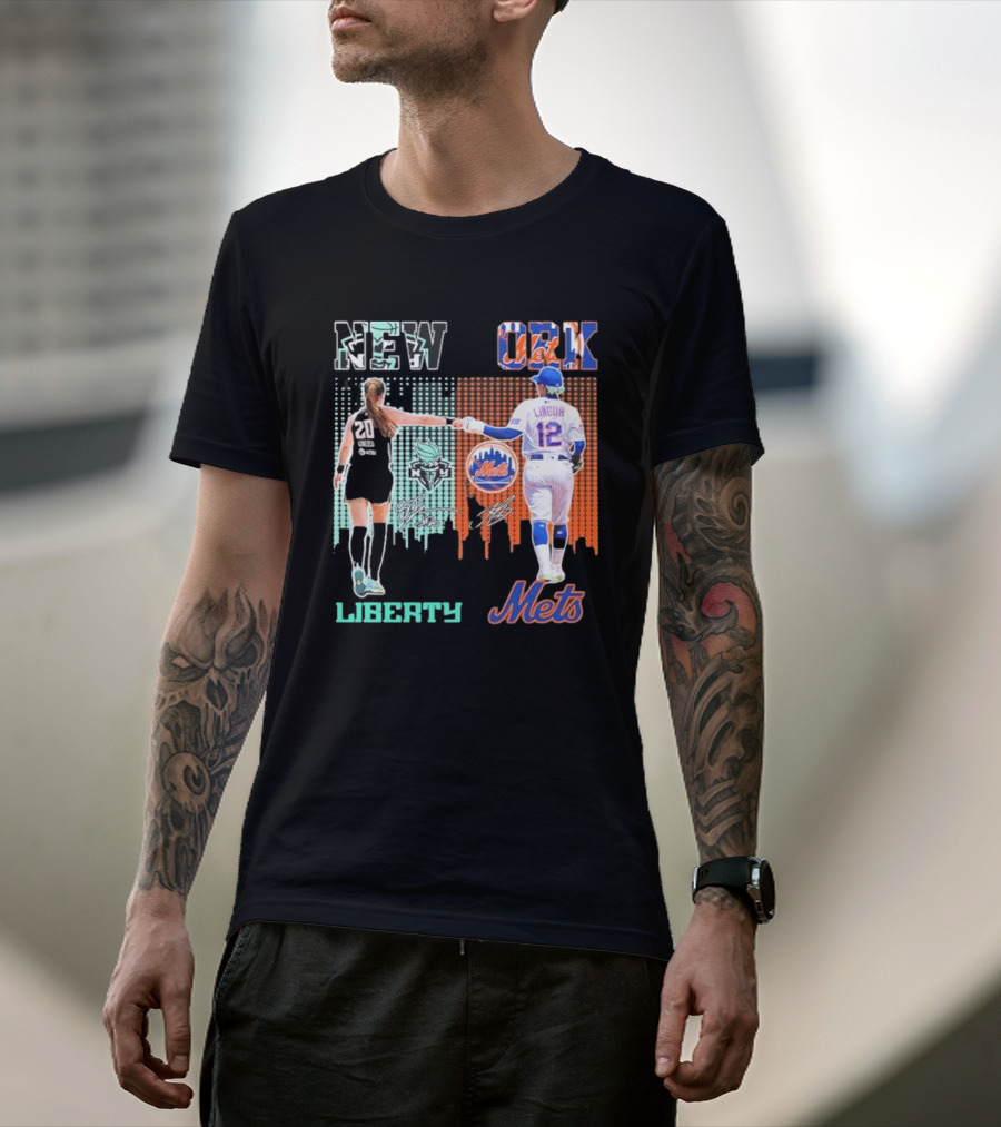 New York Liberty Ionescu Mets Francisco Lindor Signatures T-Shirt