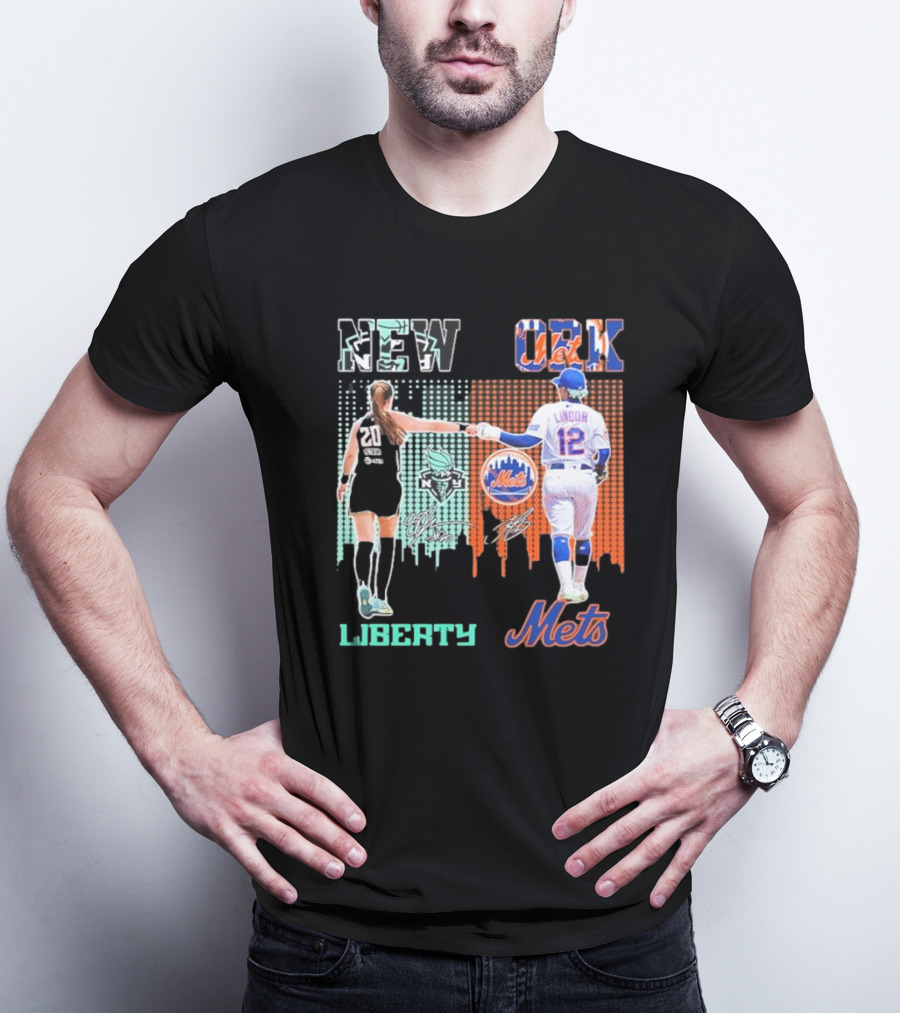 New York Liberty Ionescu Mets Francisco Lindor Signatures T-Shirt