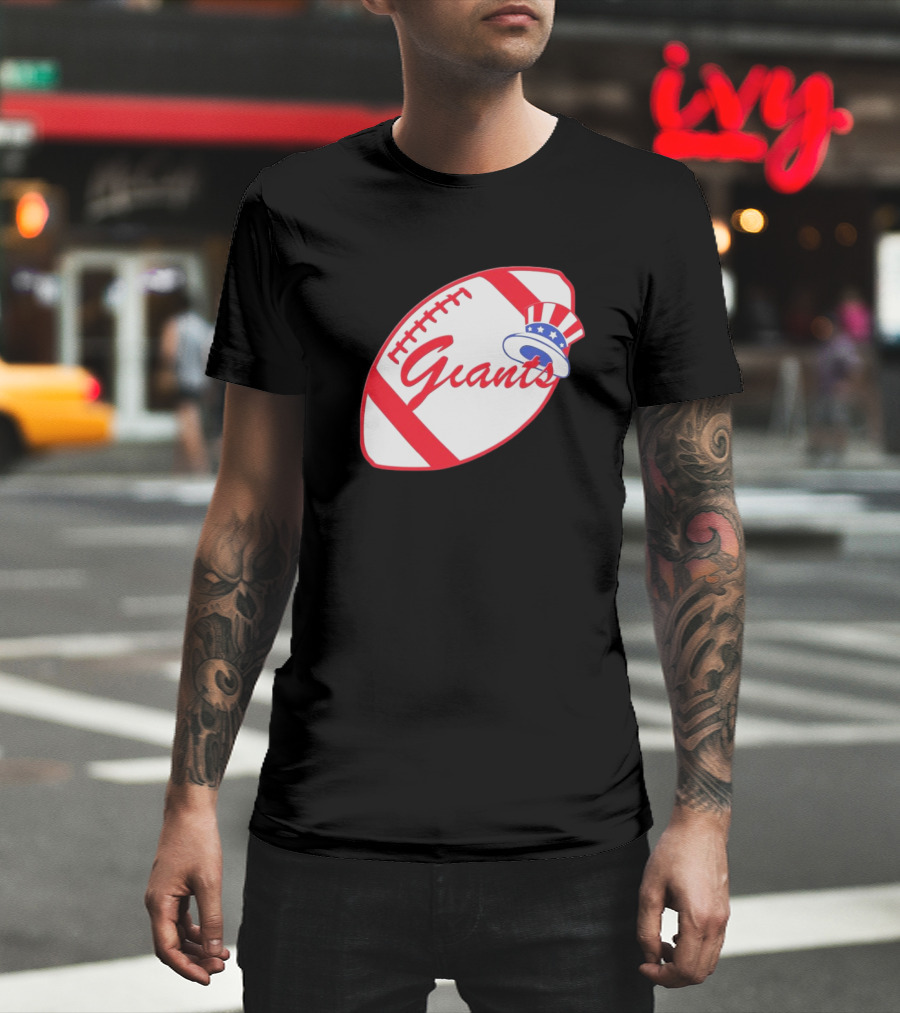 Giants Football Mashup With Yankees Hat NFL X MLB Collaboration T-Shirt