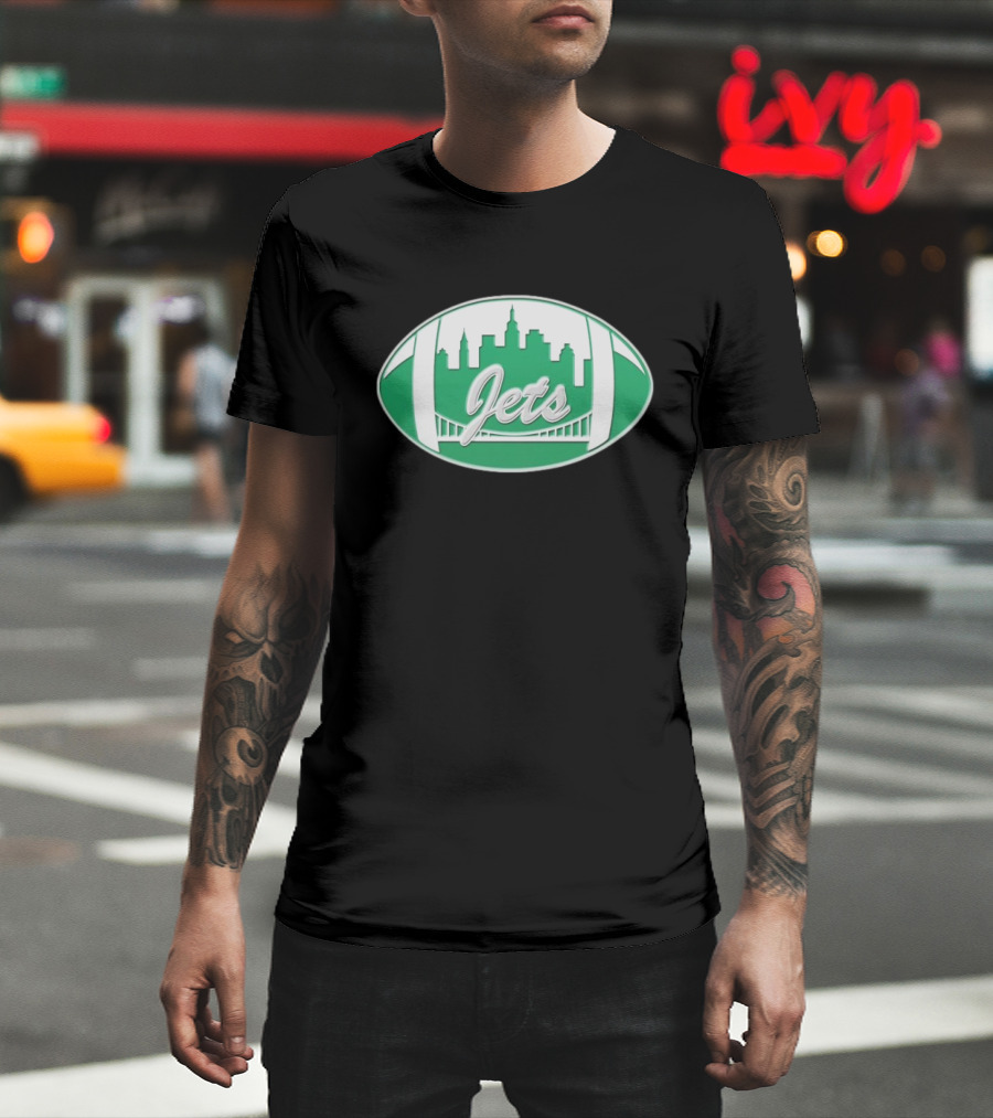 New York Jets Mets Skyline Green Football Bridge Logo NFL MLB Mashup T-Shirt