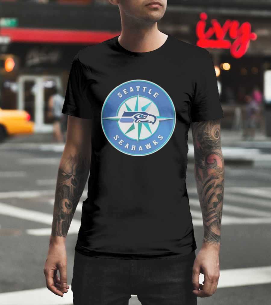 Seattle Seahawks X Mariners Logo Mashup NFL MLB Crossover T-Shirt