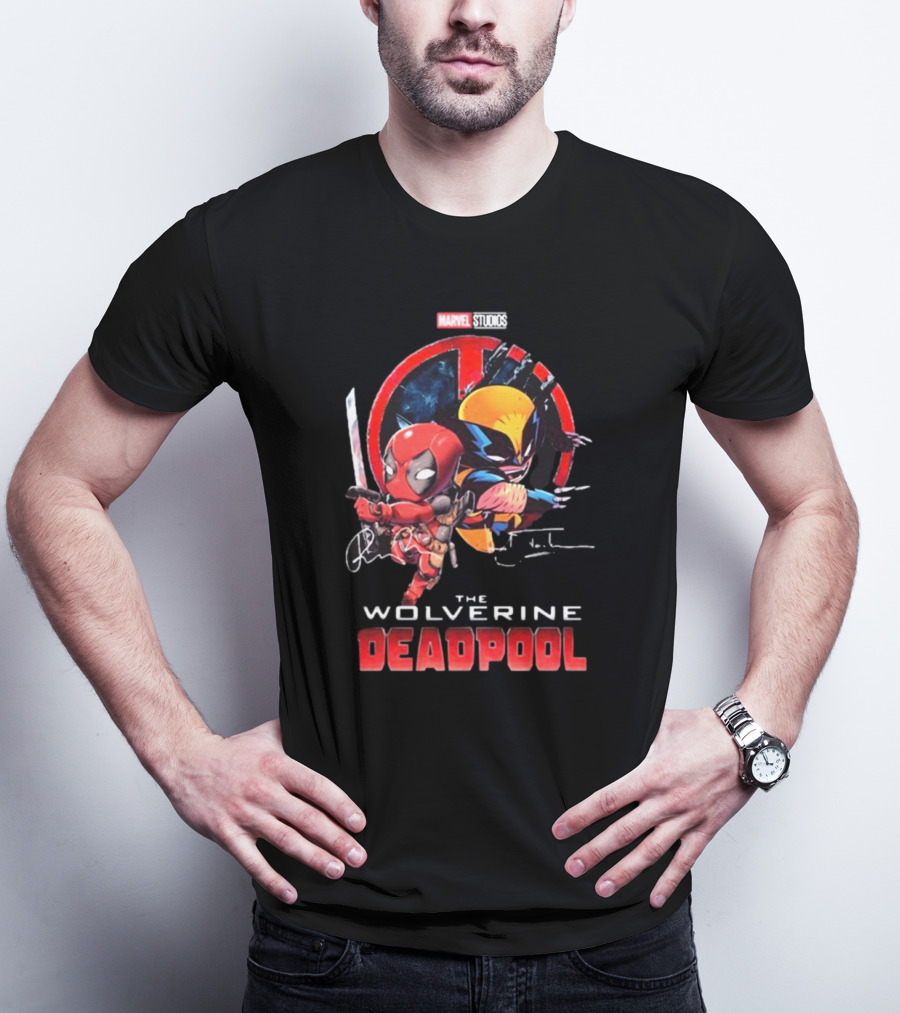 Marvel Studios Baby Deadpool And Wolverine Hugh Jackman And Ryan Reynolds Signatures T-Shirt