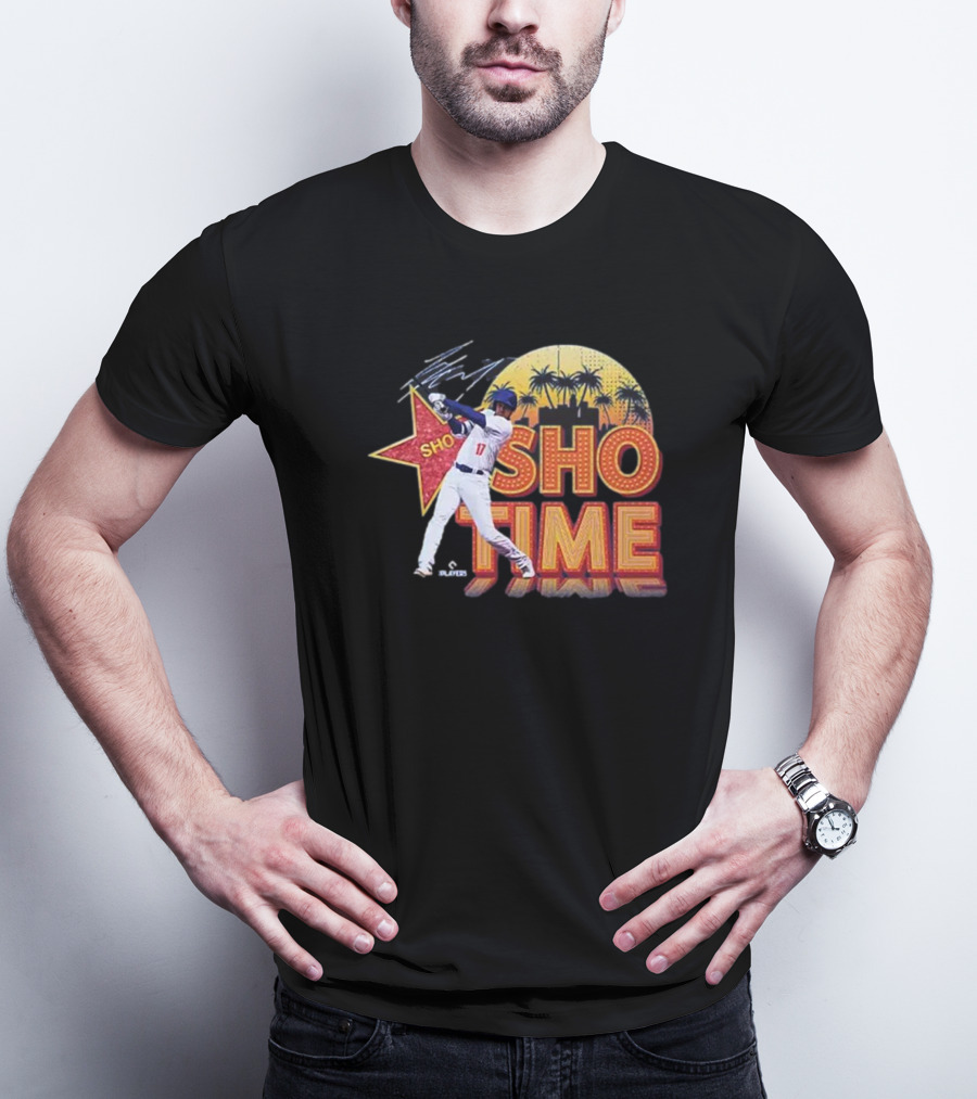 Los Angeles Shohei Ohtani Sho-Time Signature Retro MLB Sunset Palms T-Shirt