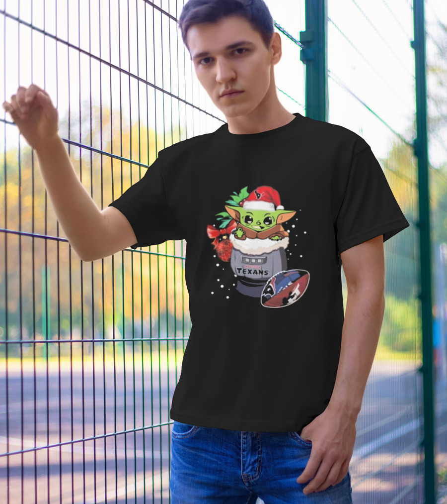 Houston Texans Baby Yoda Christmas Football T-Shirt