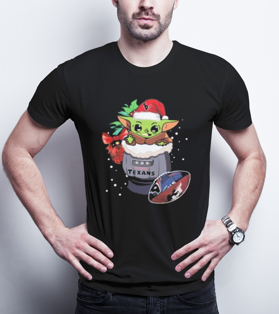 Houston Texans Baby Yoda Christmas Football T-Shirt