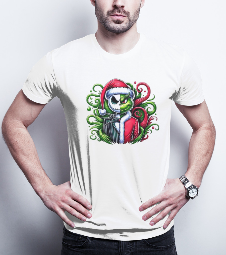 Jack Skellington Grinch Split Face Christmas T-Shirt