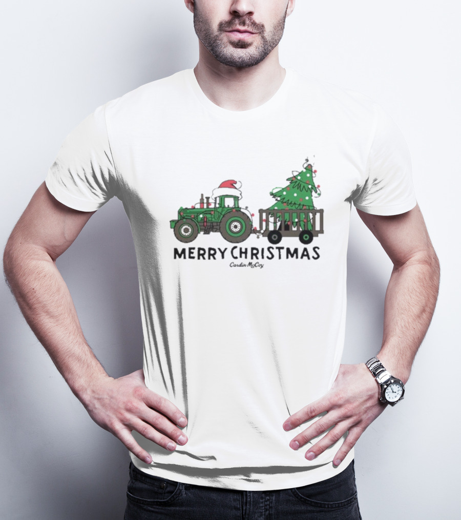 Merry Christmas Tractor Santa Tree Cardin McCoy T-Shirt