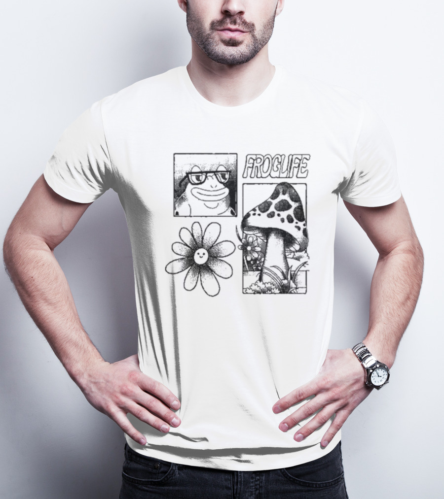 Paymoneywubby Froglife Mushroom Smiling Flower Frog Glasses Boxy T-Shirt