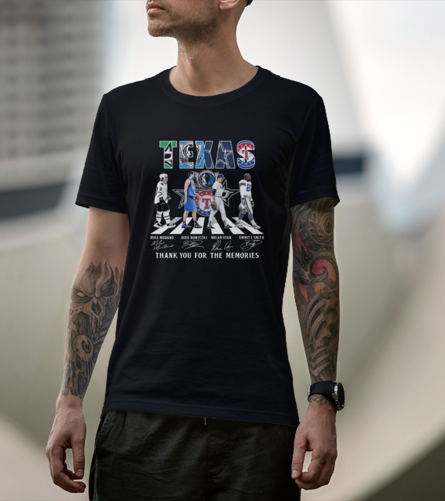 Texas Stars Mike Modano Dirk Nowitzki Nolan Ryan Emmitt Smith Thank You For The Memories T-Shirt