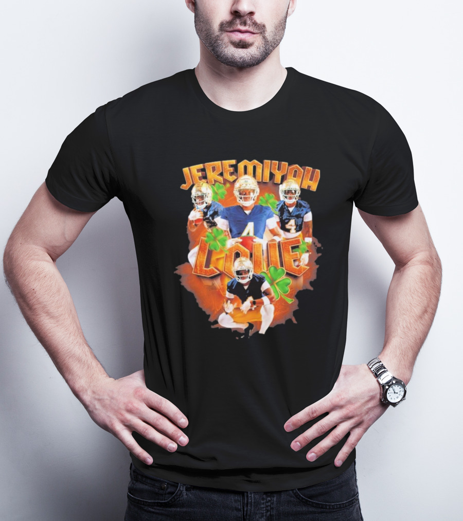 Jeremiyah Love Notre Dame Fighting Irish Football Player Clovers T-Shirt