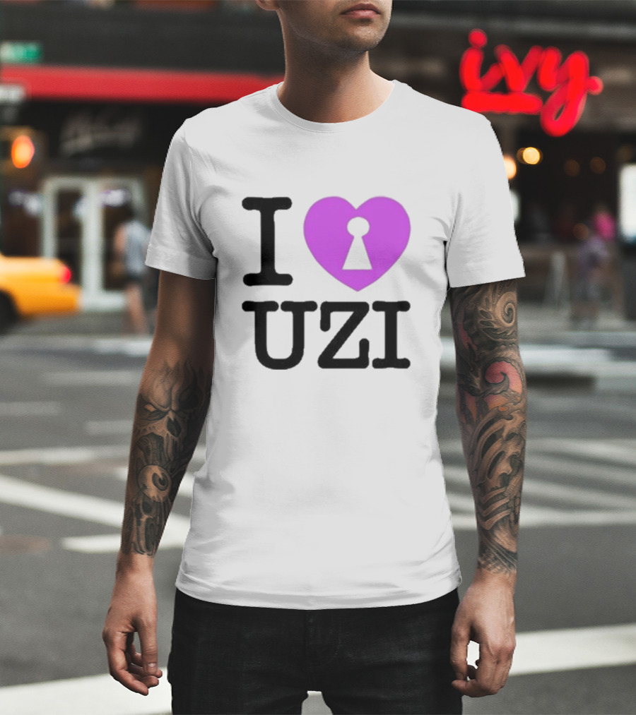 I Love Heart Keyhole Uzi T-Shirt