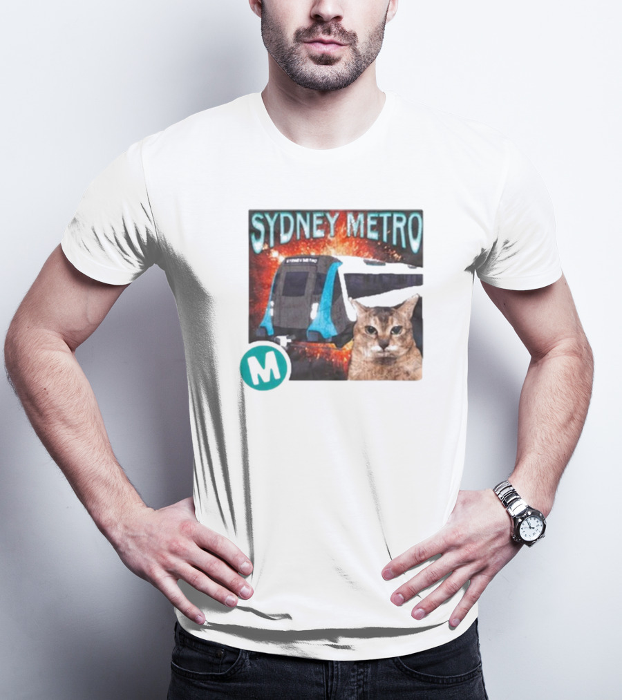 Sydney Metro Explosion Cat And Train With M T-Shirt