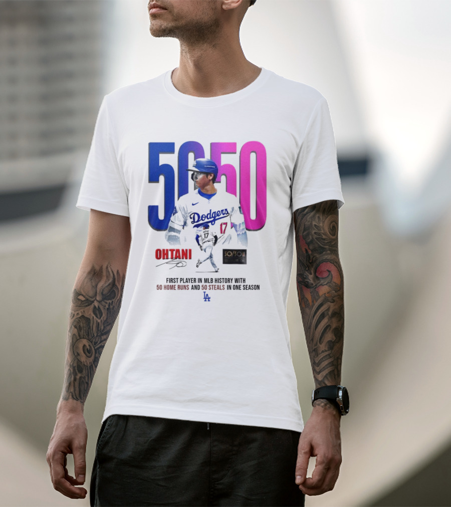 Los Angeles Dodgers Shohei Ohtani 50/50 First Player In MLB History With 50 Home Runs And 50 Steals In One Season T-Shirt
