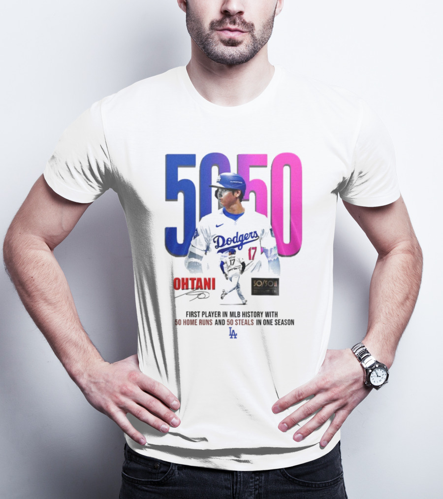 Los Angeles Dodgers Shohei Ohtani 50/50 First Player In MLB History With 50 Home Runs And 50 Steals In One Season T-Shirt