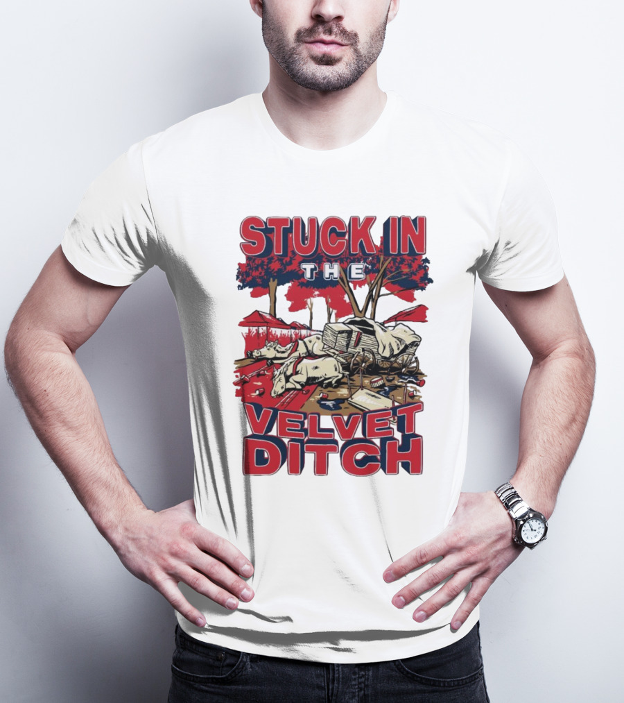 Stuck In The Velvet Ditch Ole Miss Rebels Wagon Red Blue Trees T-Shirt
