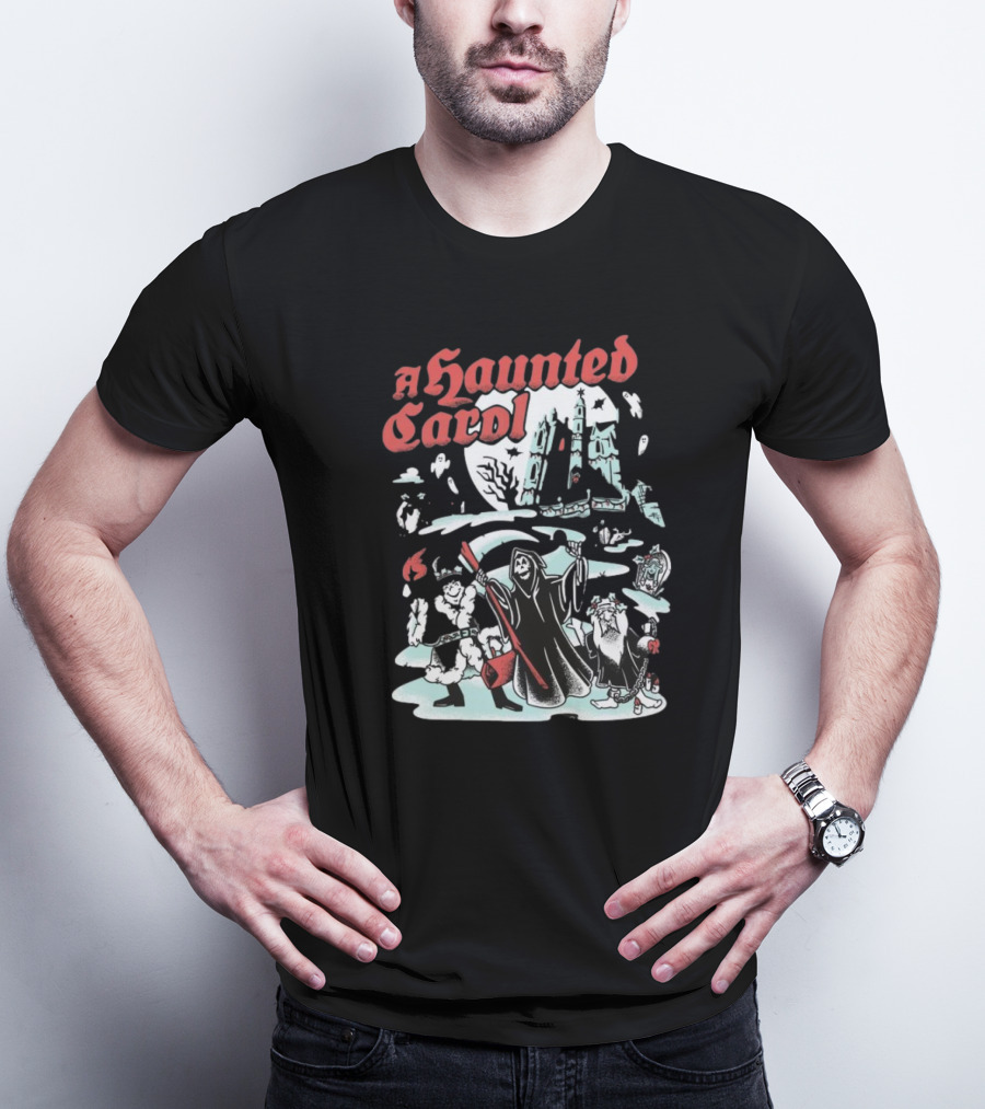 A Haunted Carol Ghostly Christmas Adventure With Skeletons And Snowy Graveyard T-Shirt