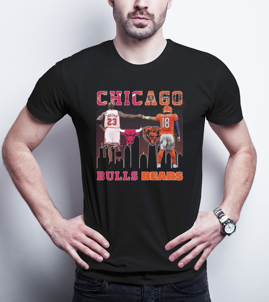 Chicago Bulls Michael Jordan Chicago Bears Caleb Williams City Signatures T-Shirt