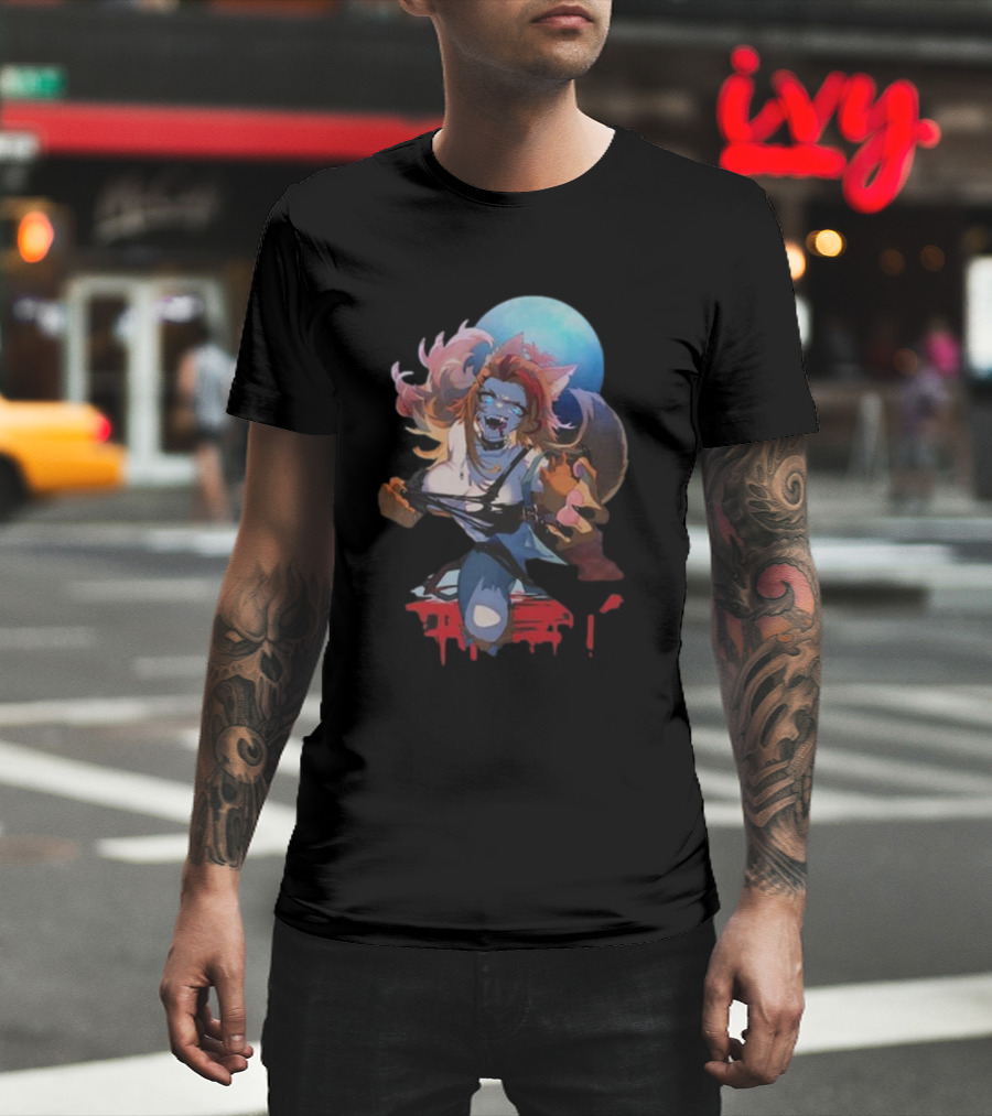 Gamersupps Buffpup Bloody Howl Werewolf Under Full Moon T-Shirt