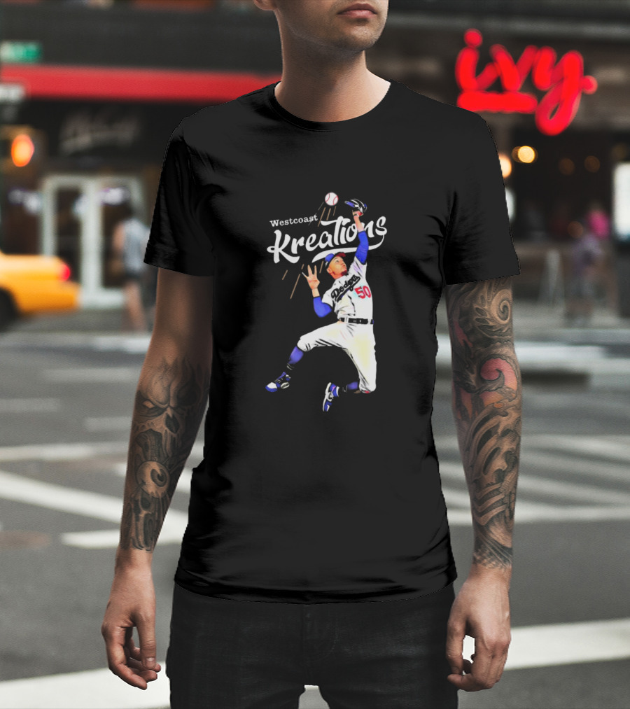 Mookie Betts Los Angeles Dodgers Westcoast Kreations Catching Action T-Shirt