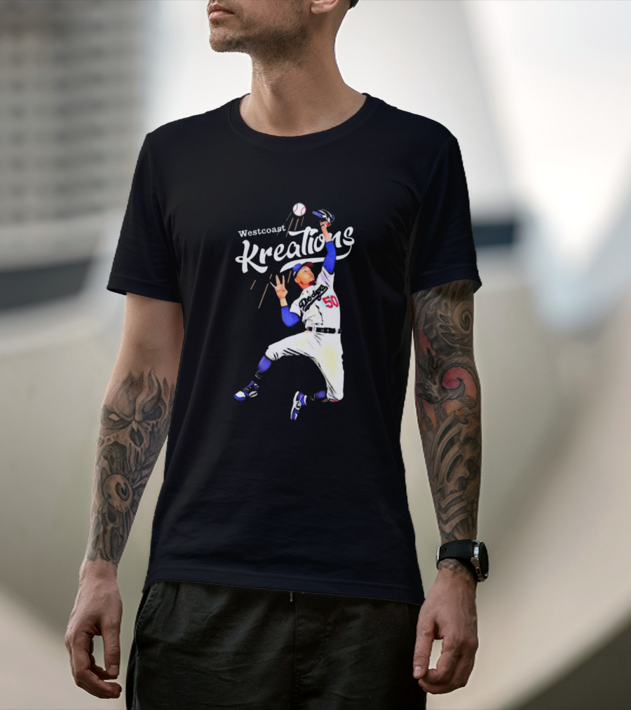 Mookie Betts Los Angeles Dodgers Westcoast Kreations Catching Action T-Shirt
