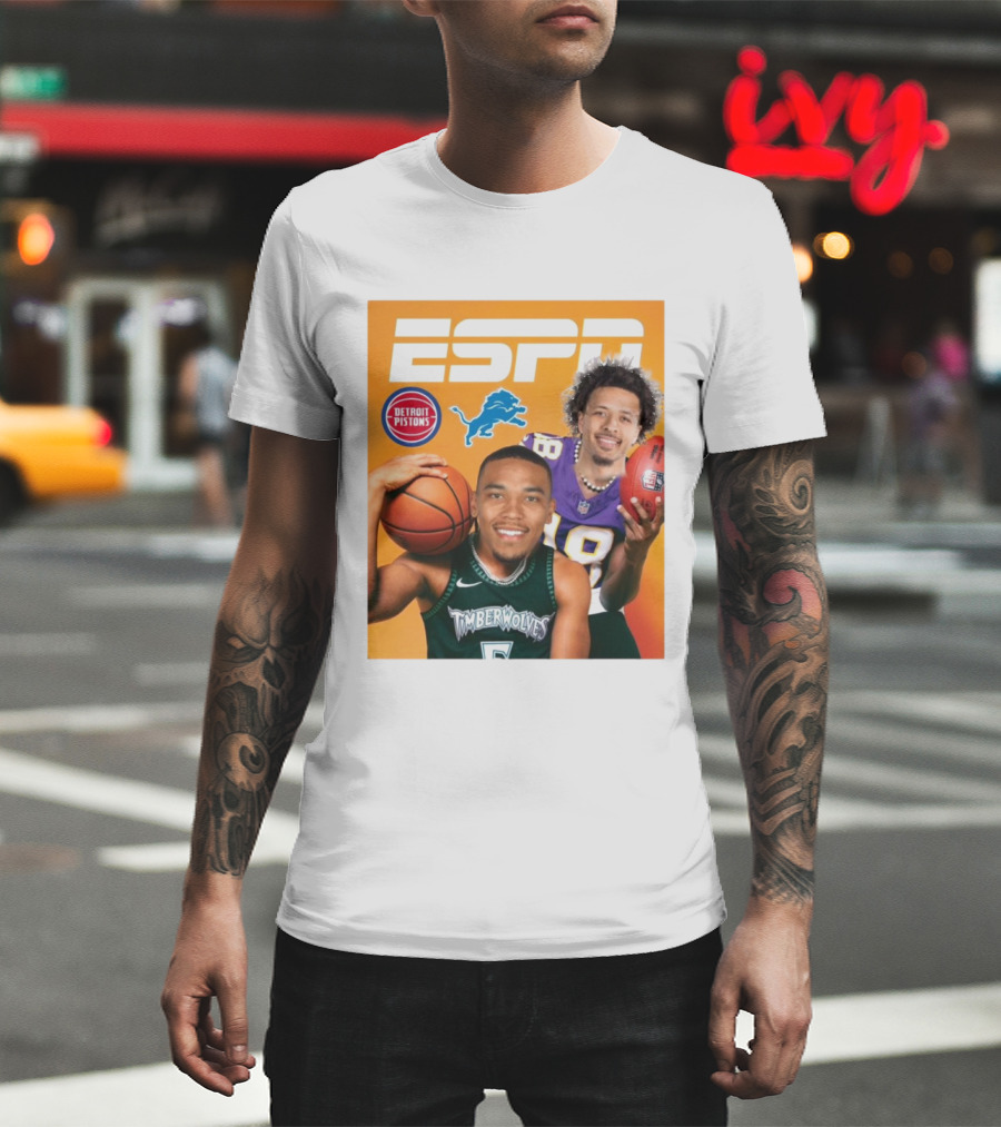 Cade Cunningham Amon Ra St. Brown ESPN Detroit Pistons Lions Timberwolves T-Shirt