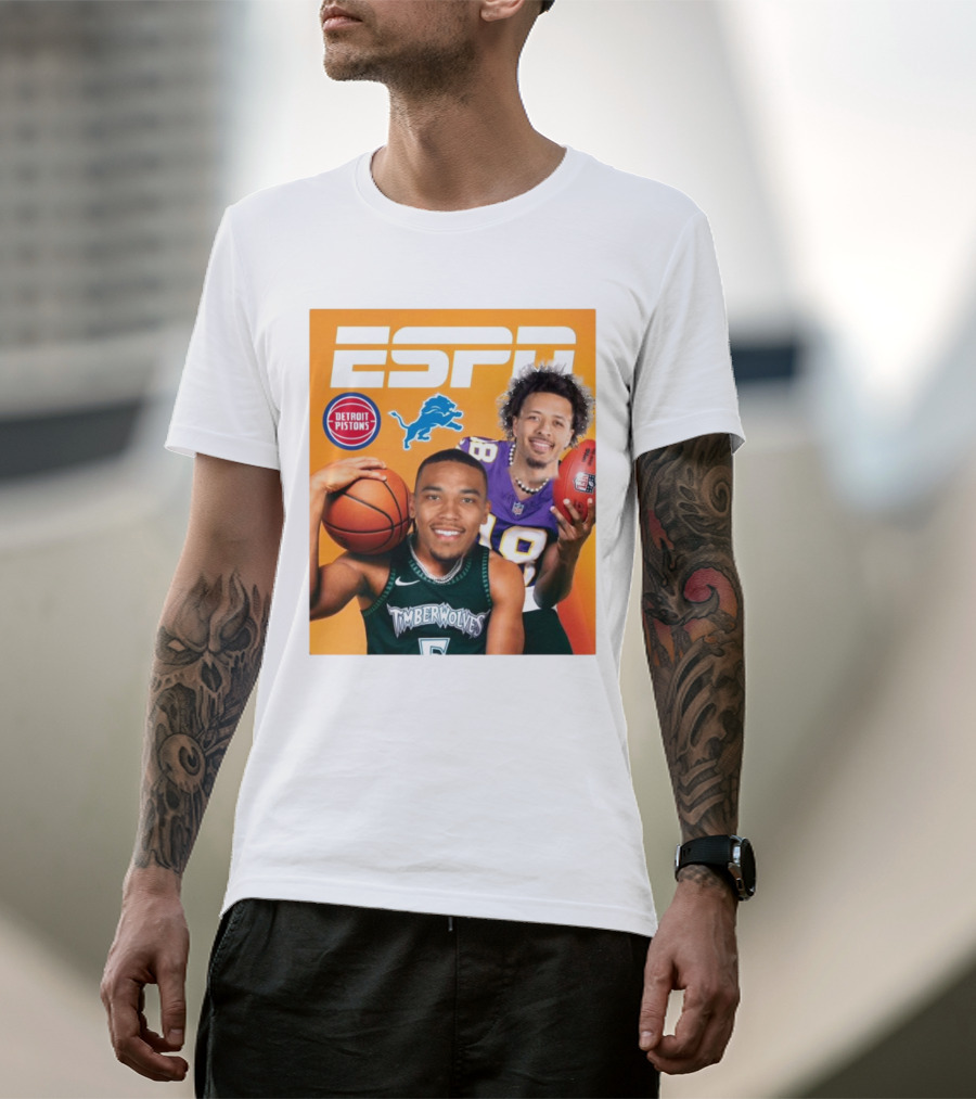 Cade Cunningham Amon Ra St. Brown ESPN Detroit Pistons Lions Timberwolves T-Shirt