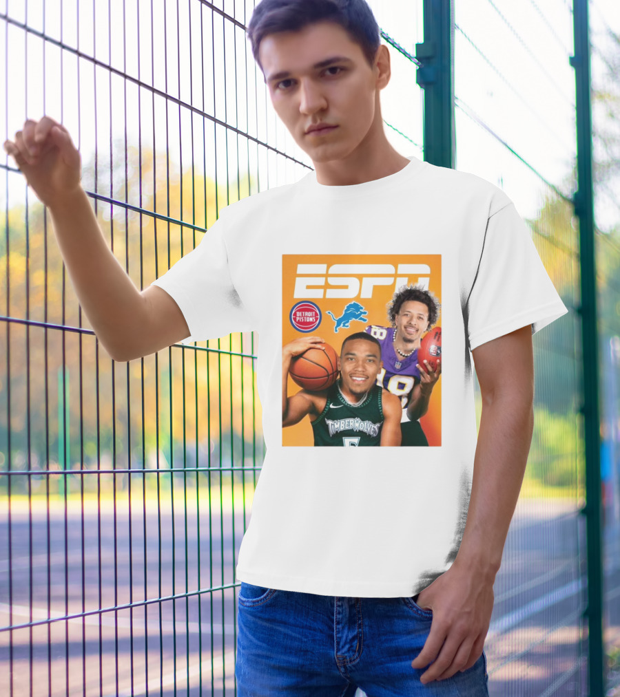 Cade Cunningham Amon Ra St. Brown ESPN Detroit Pistons Lions Timberwolves T-Shirt