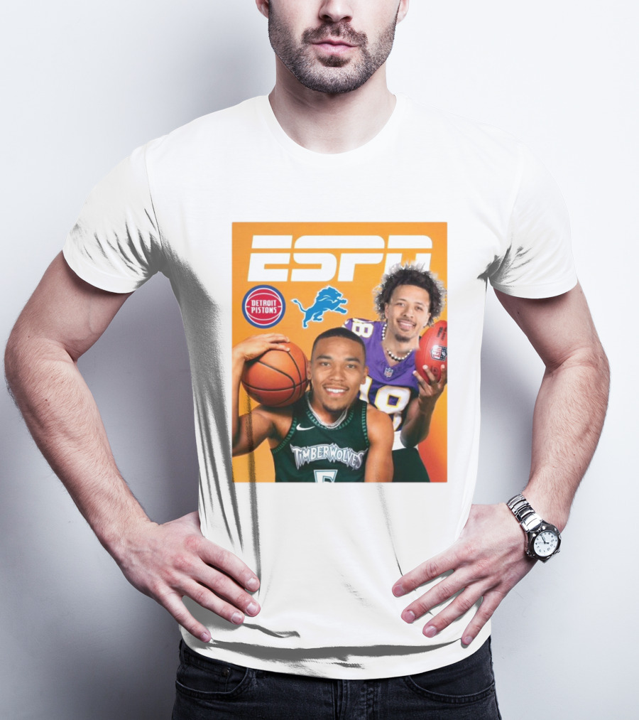 Cade Cunningham Amon Ra St. Brown ESPN Detroit Pistons Lions Timberwolves T-Shirt