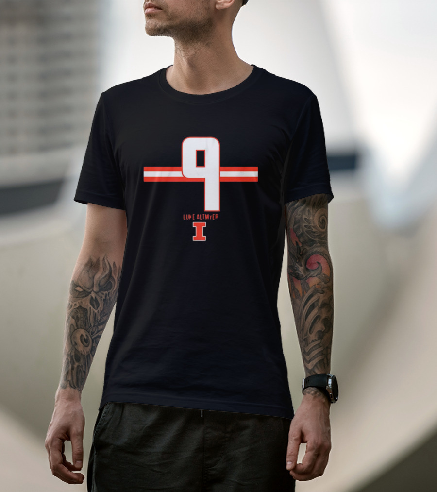 Illinois Fighting Illini Football Number 9 Luke Altmyer Stripe T-Shirt