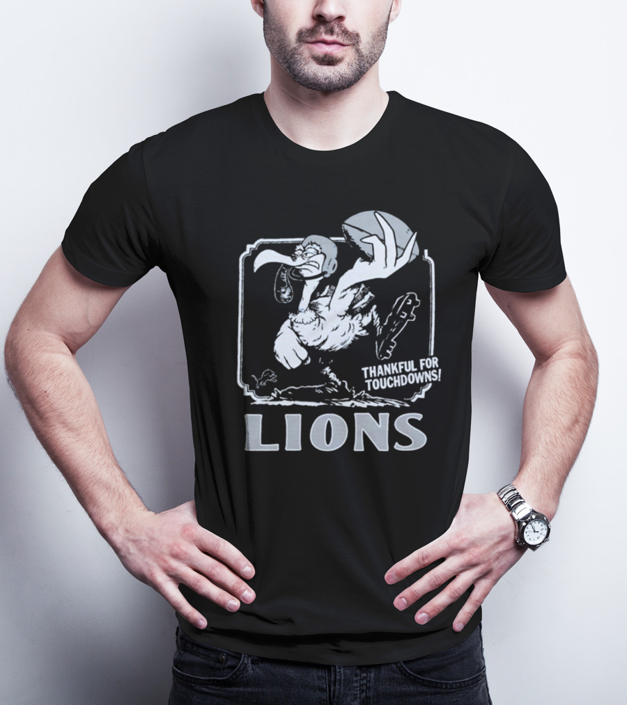 Detroit Lions NFL Vulture Football Thankful For Touchdowns T-Shirt