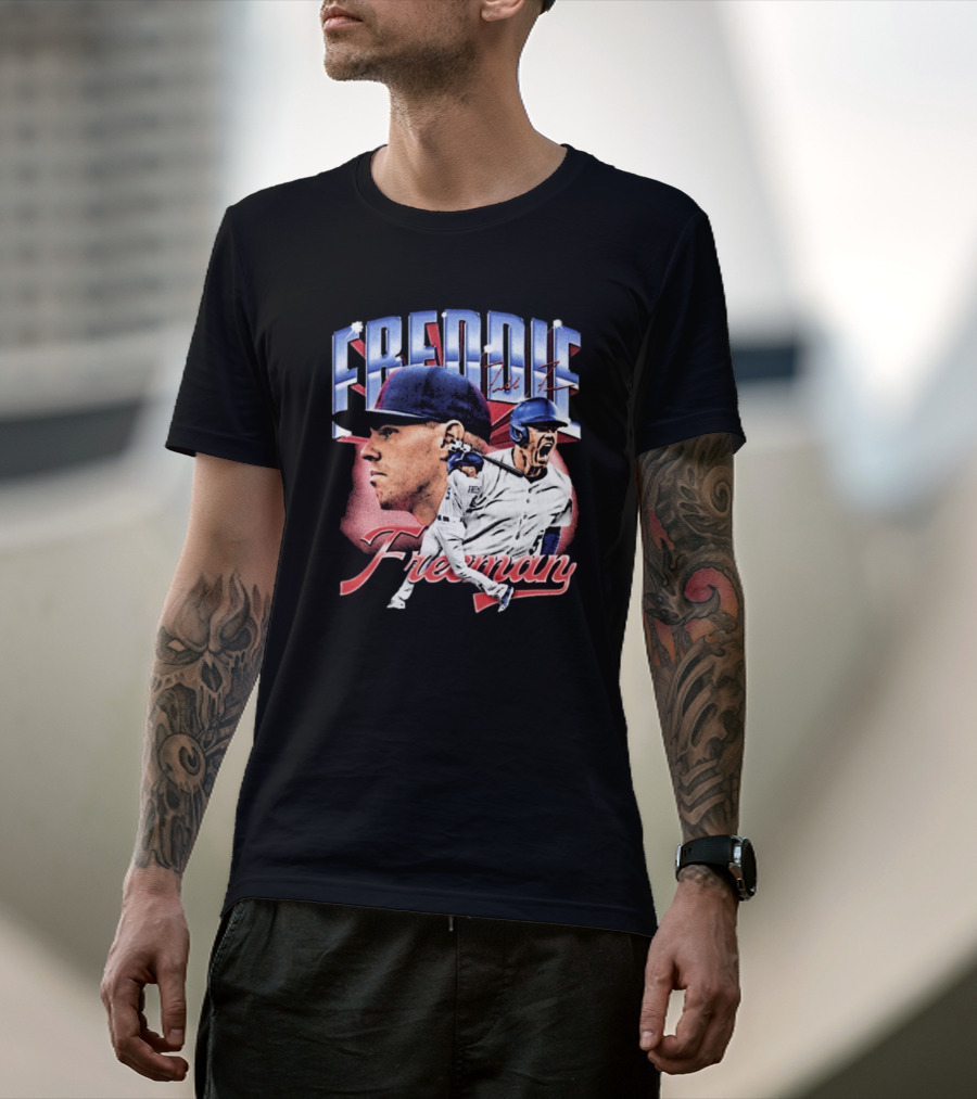 Freddie Freeman Los Angeles Dodgers Vintage Collage MLB Signature T-Shirt