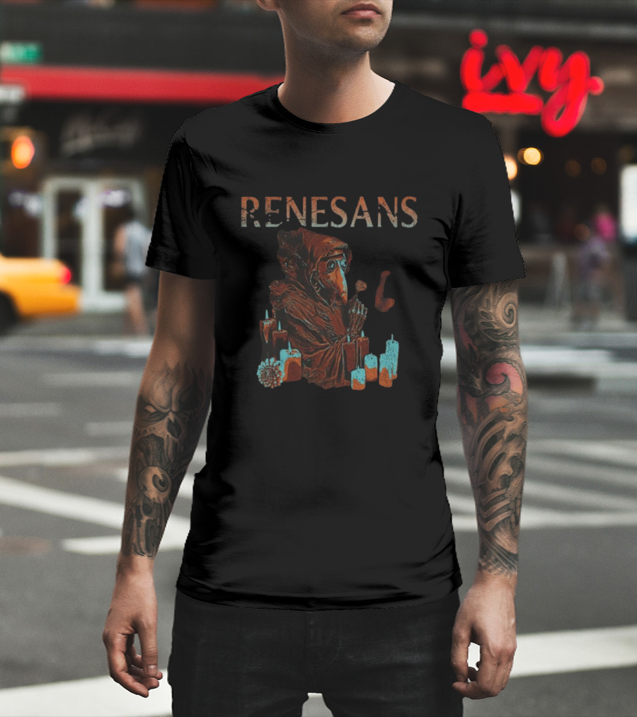 Renesans Plague Doctor Surrounded By Candles T-Shirt