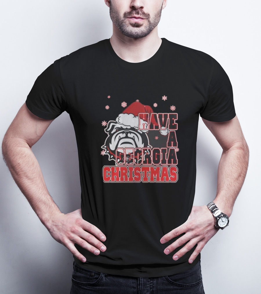 Have A Georgia Christmas Bulldogs Santa Hat Snowflakes T-Shirt