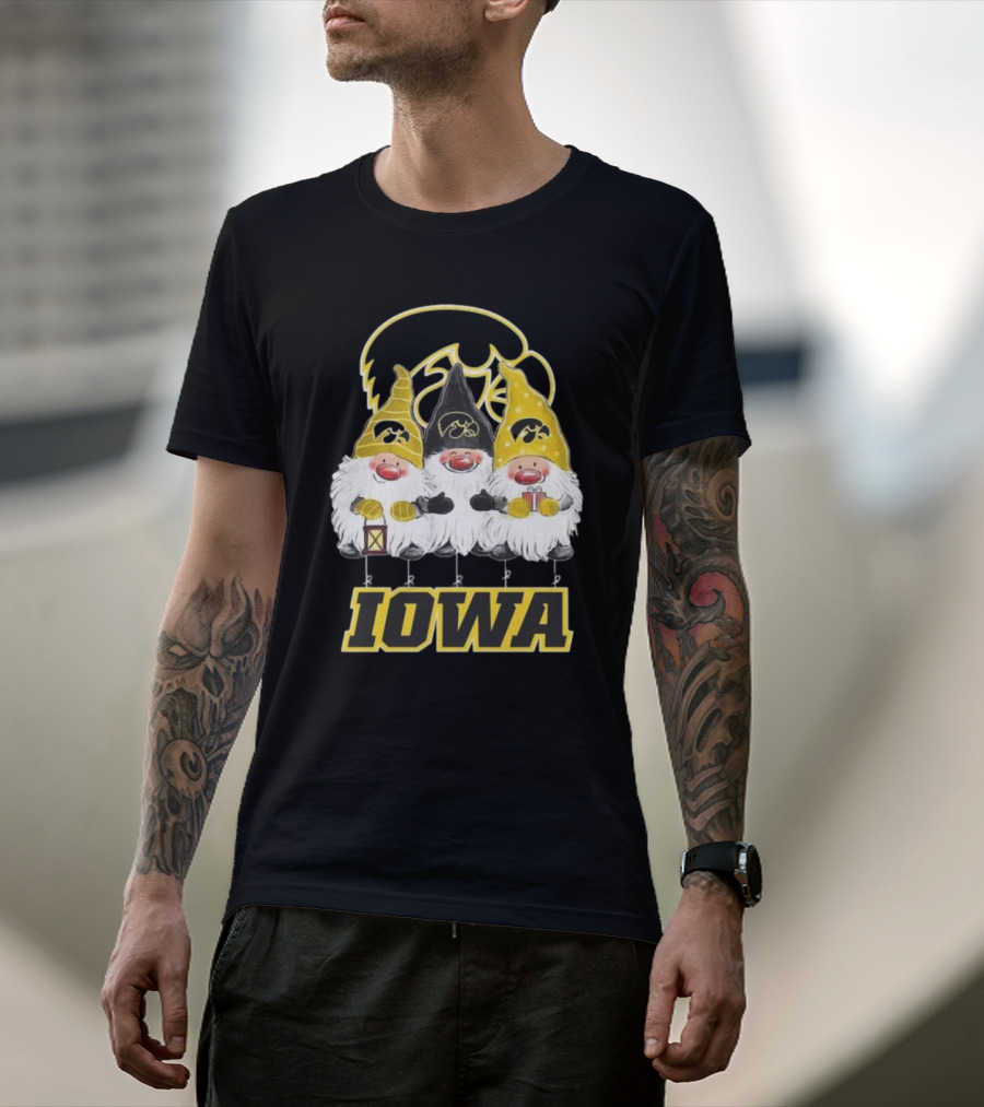 Iowa Hawkeyes Gnomes Merry Christmas T-Shirt