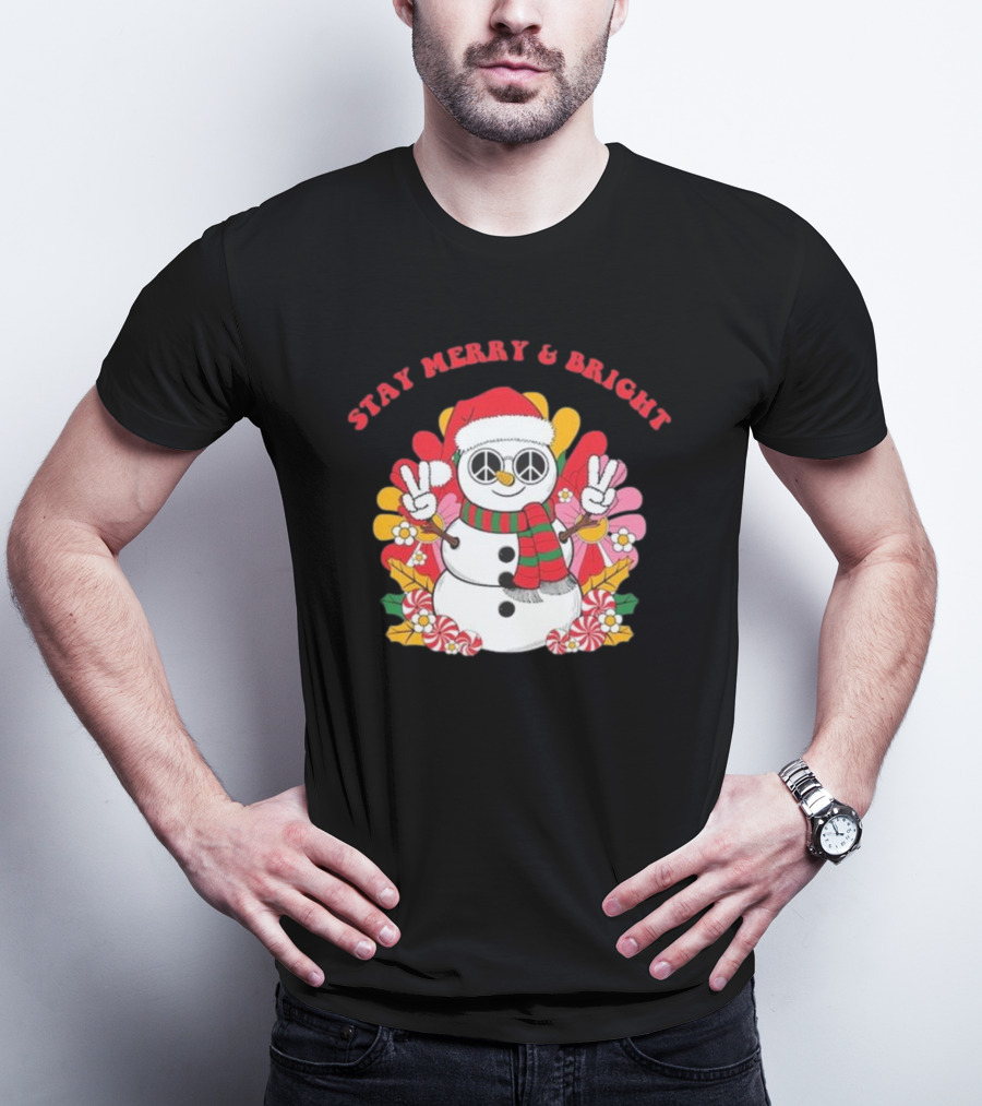 Stay Merry And Bright Peaceful Snowman Christmas T-Shirt
