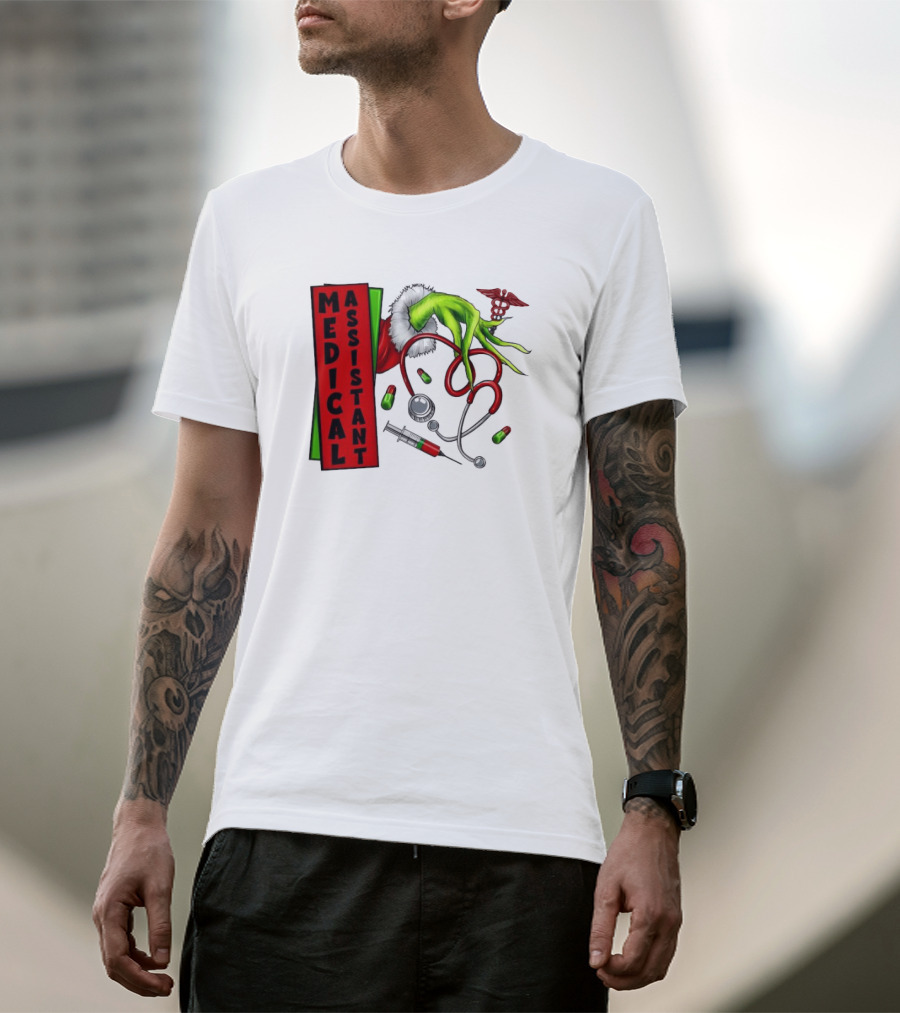Medical Assistant Grinch Hand Stethoscope Christmas T-Shirt