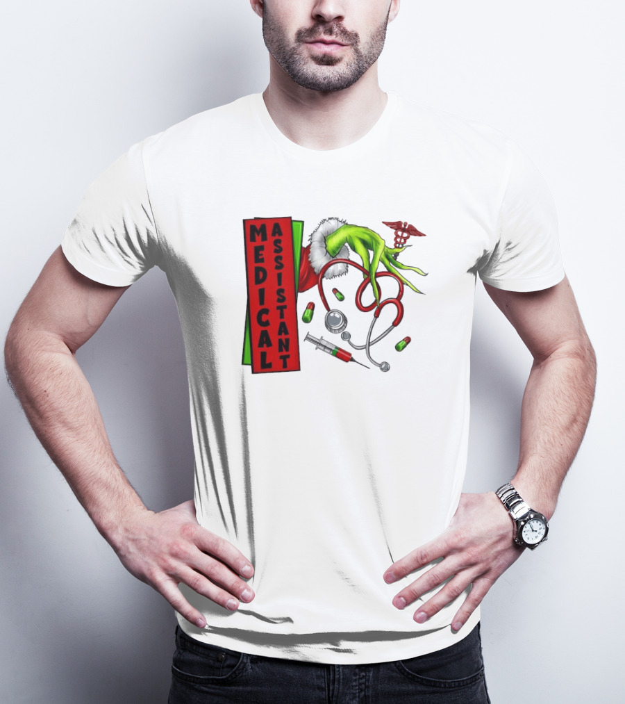Medical Assistant Grinch Hand Stethoscope Christmas T-Shirt