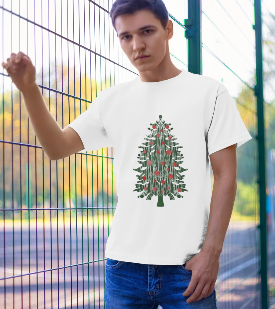 Tinsel Christmas Tree With Red Ornaments T-Shirt