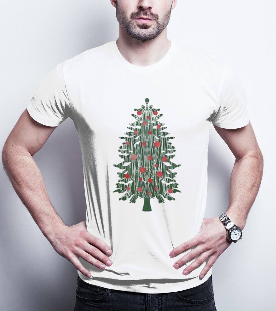 Tinsel Christmas Tree With Red Ornaments T-Shirt