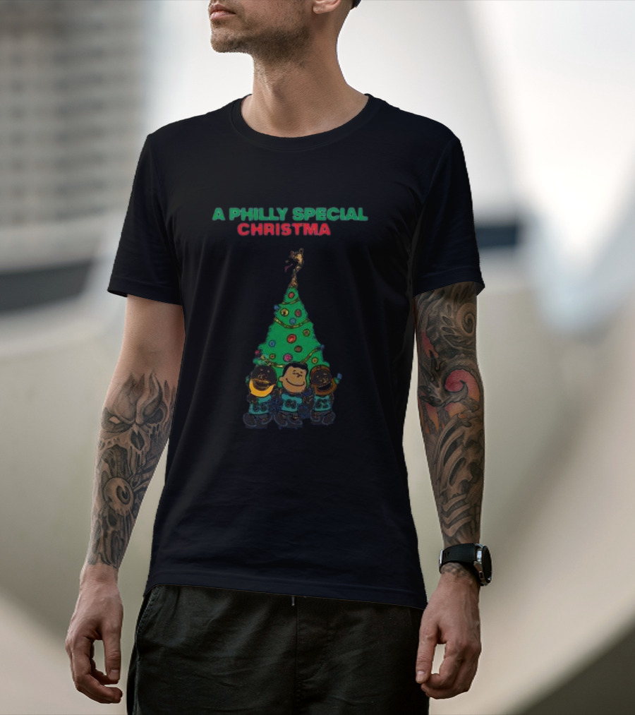 A Philly Special Christmas Tree With Characters And Santa Hat T-Shirt