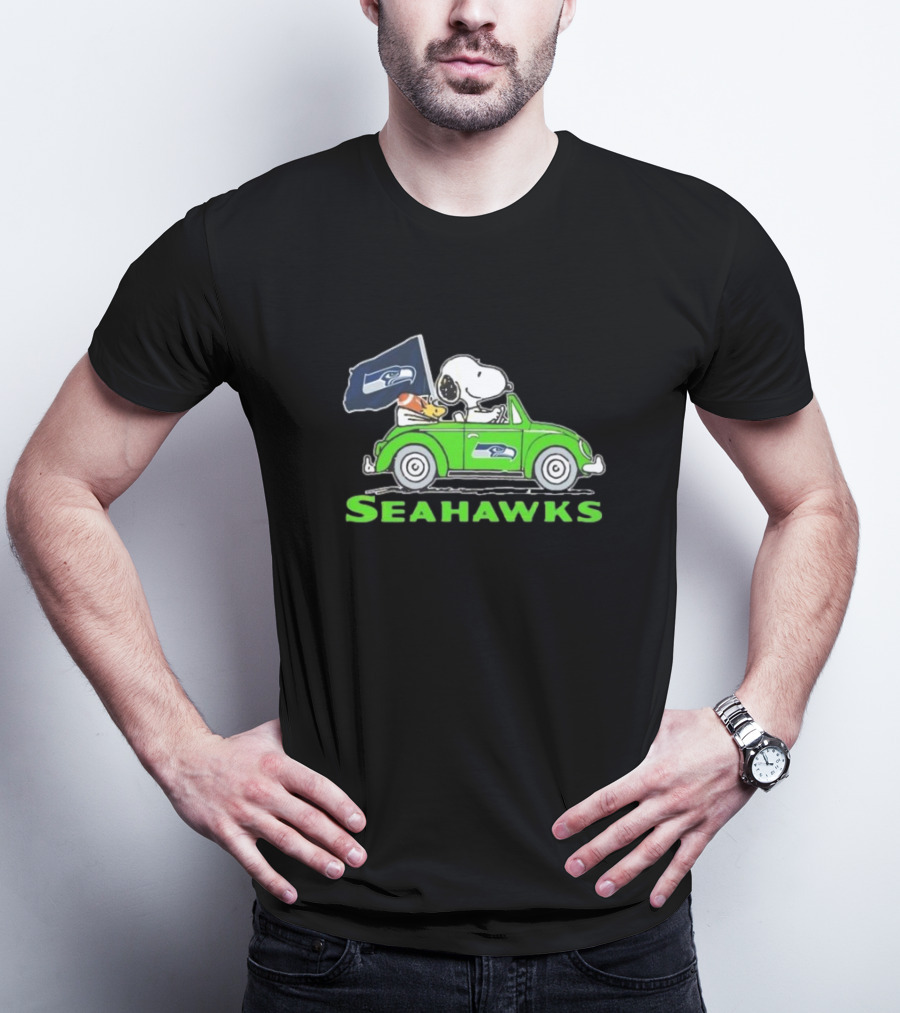 Snoopy And Woodstock Driving Seattle Seahawks Car T-Shirt