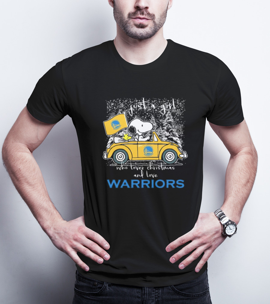 Just A Girl Who Loves Christmas And Golden State Warriors Snoopy And Woodstock Peanuts T-Shirt