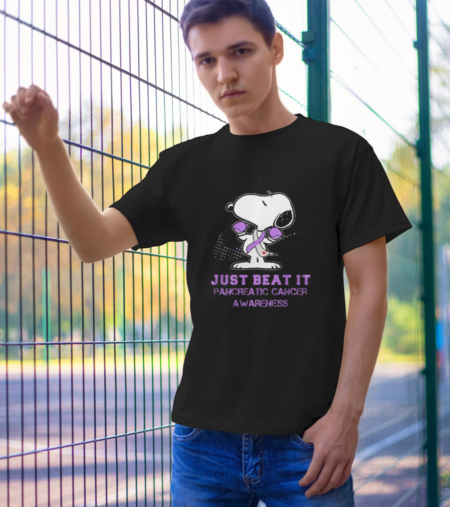 Snoopy Just Beat It Pancreatic Cancer Awareness T-Shirt