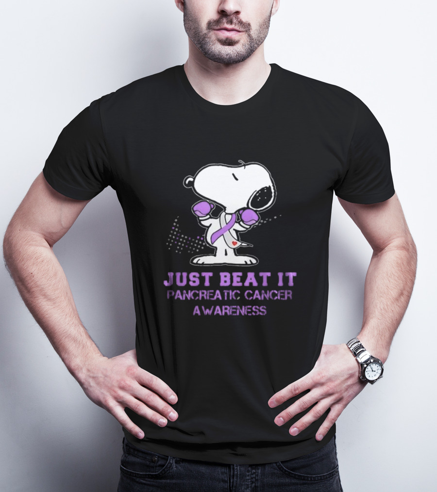 Snoopy Just Beat It Pancreatic Cancer Awareness T-Shirt